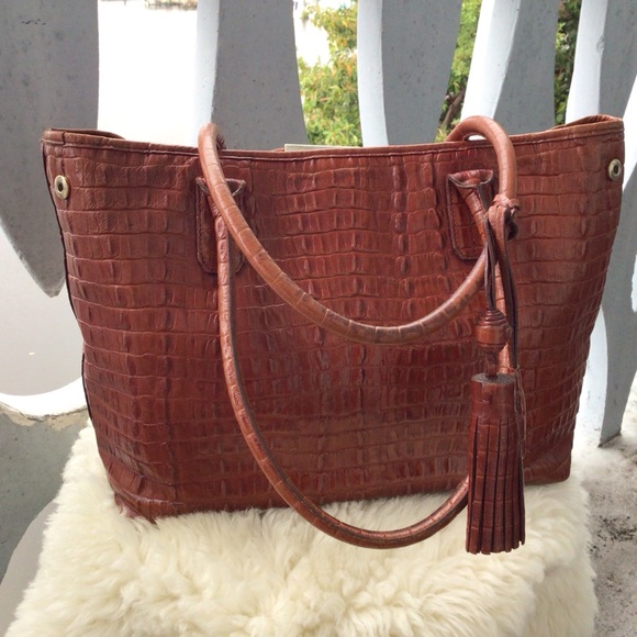 Brahmin | Bags | Brahmin Pecan Colored Croc Embossed Leather Oversized ...